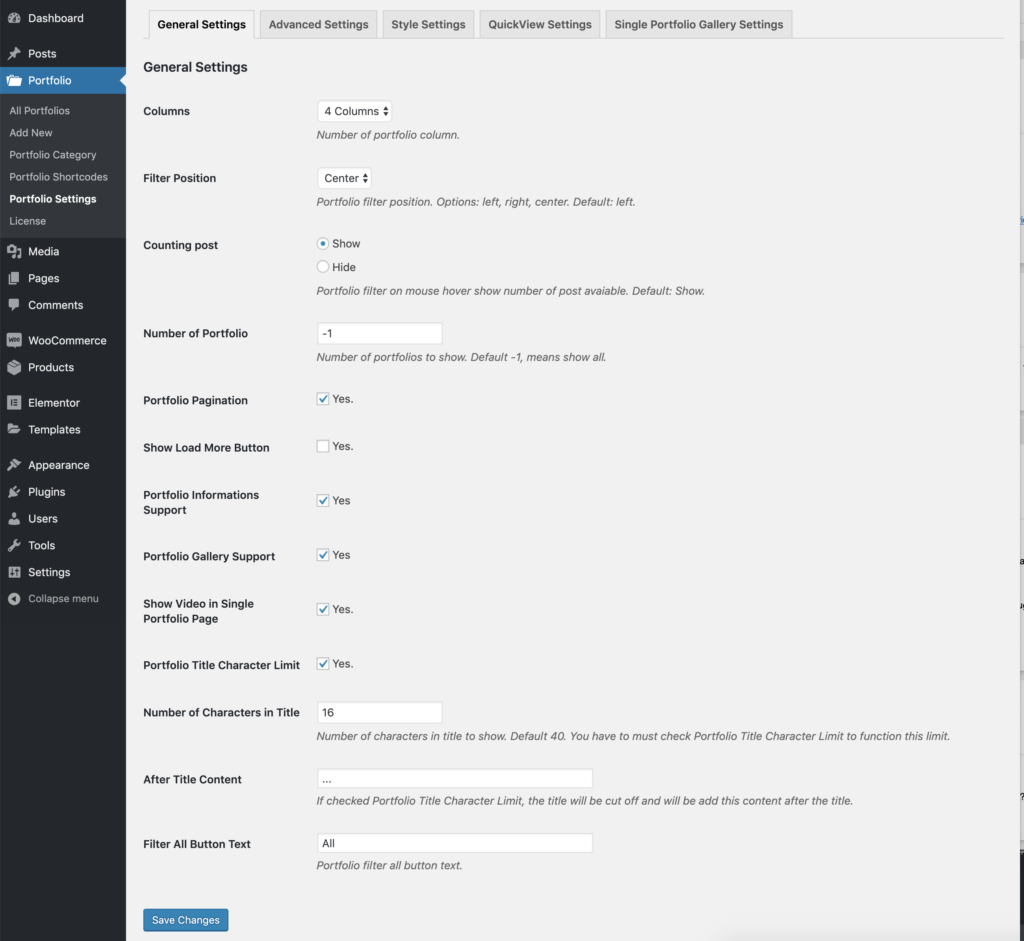 Portfolio Settings - WPBean Documentation
