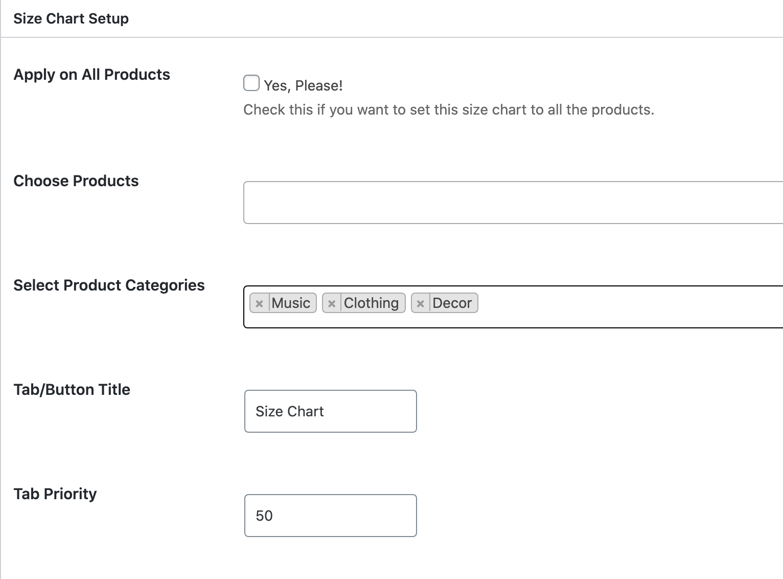Showing the Size Chart - WPBean Documentation