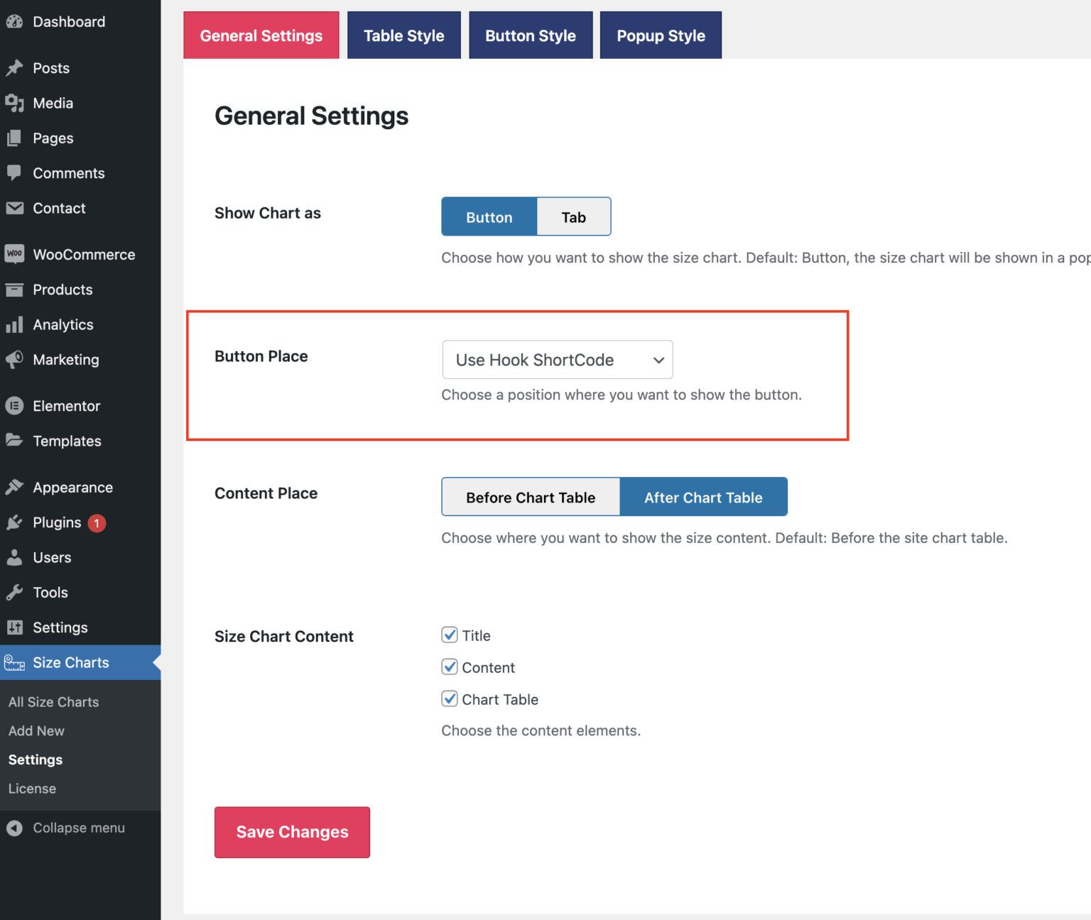 Showing Size Chart Using The Elementor (Pro) - WpBean Documentation