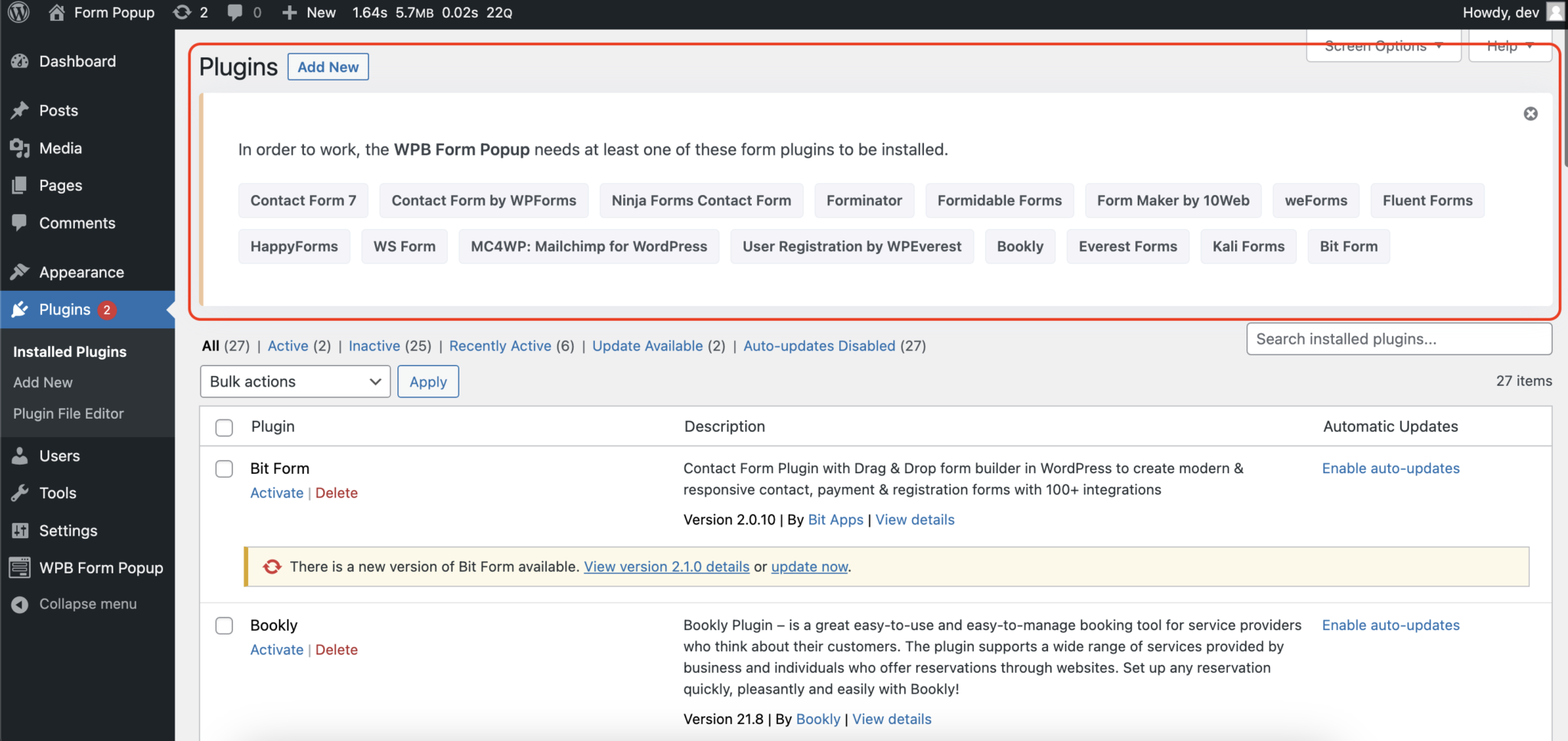Installing A Required Form Plugin - WpBean Documentation